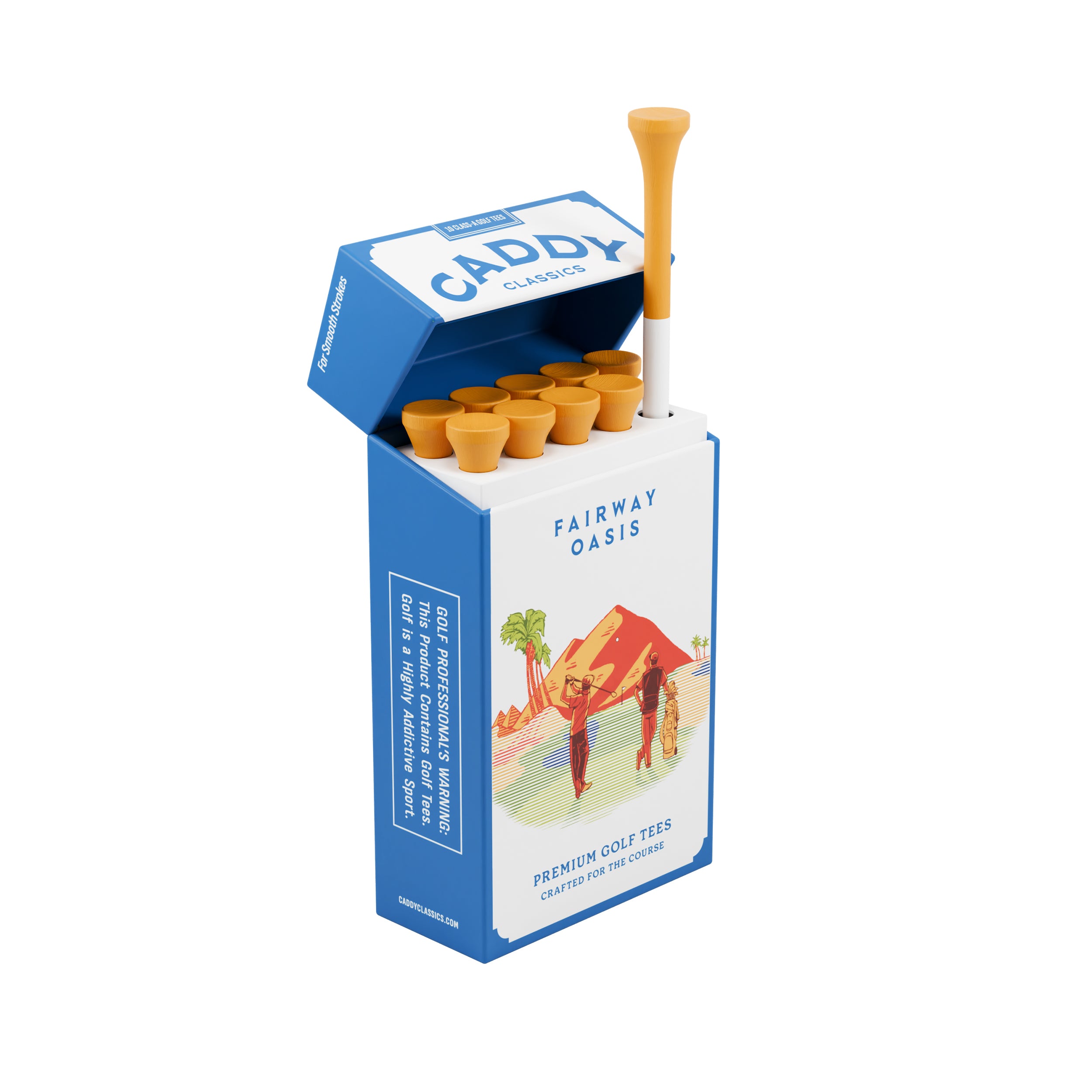 Fairway Oasis | Golf Tee Holder + 10 Bamboo 3¼ Inch Tees – Caddy Classics